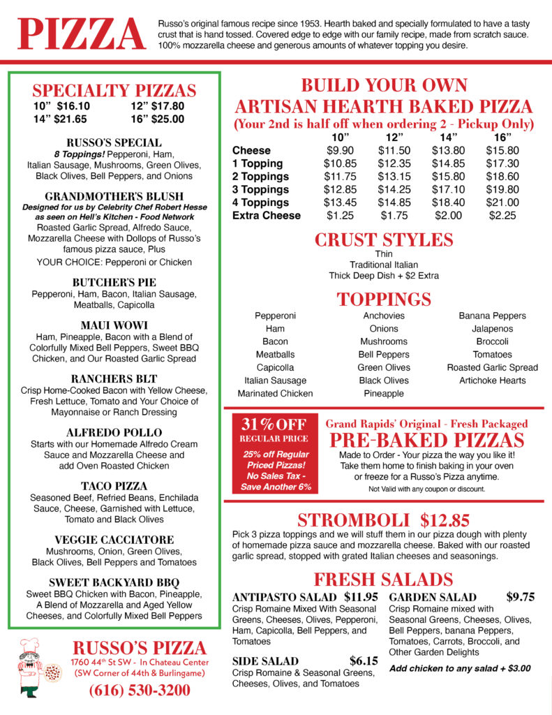 Russo’s Menu – 2 | Russo's Pizza
